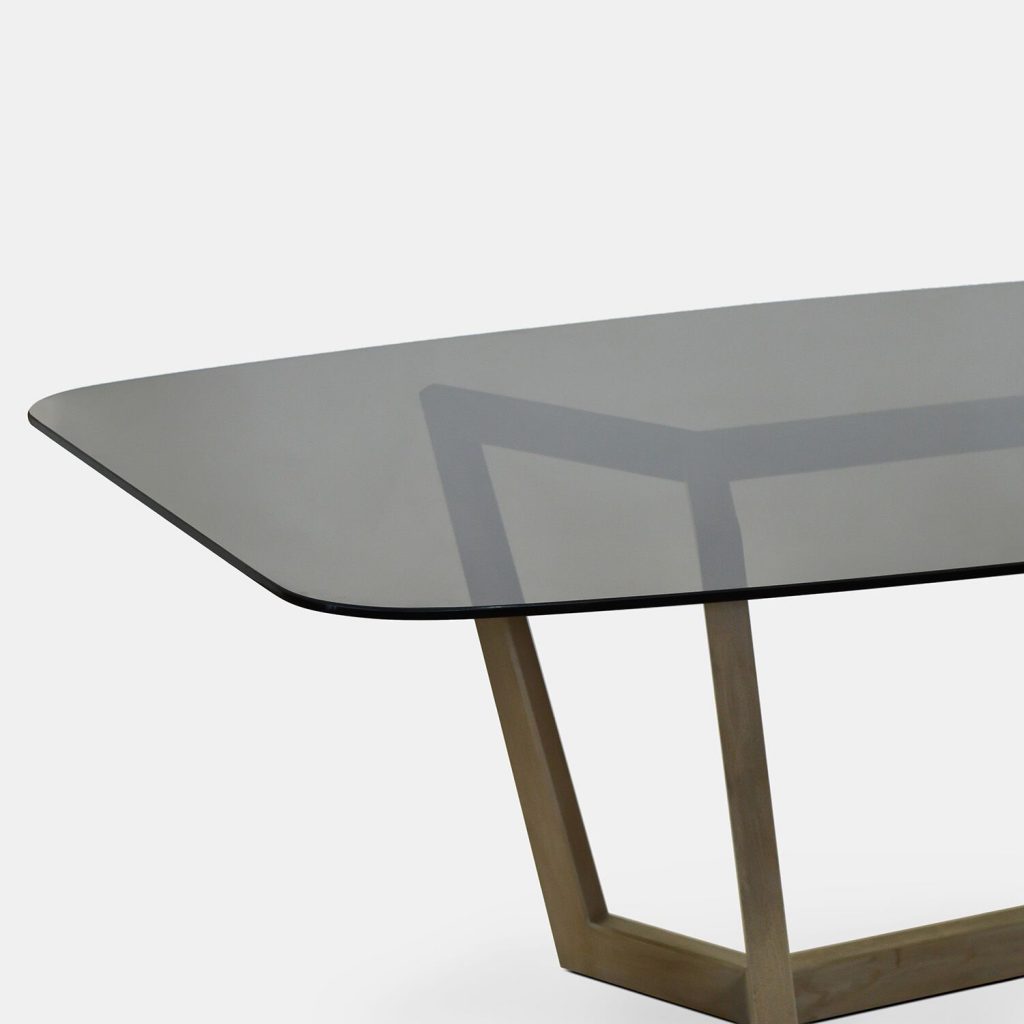 Bronze Glass top Dining Table & Solid Wood Oak Base | Rotsen Furniture