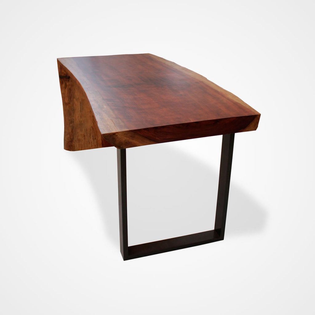 Single Slab Reclaimed Bubinga Wood L Desk - Powder Coated Metal Base ...