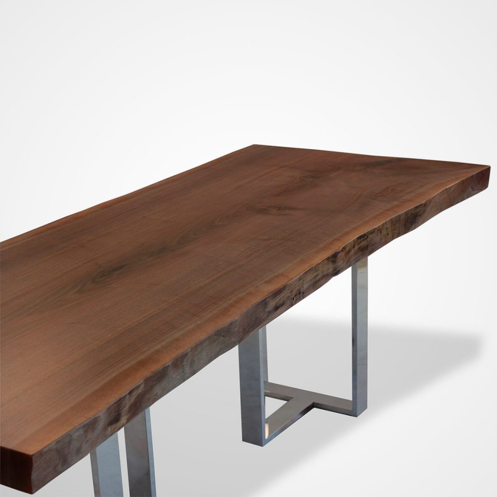 Single Slab Live Edge Walnut Dining Table - Base in Polished Aluminum ...
