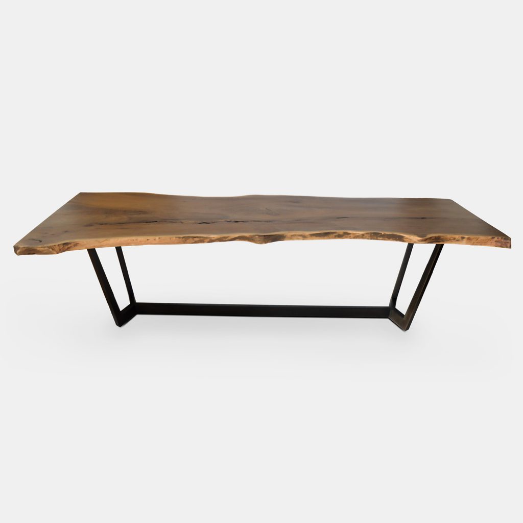 Single Slab Walnut Dining Table - Solid Wood Dark Base | Rotsen Furniture